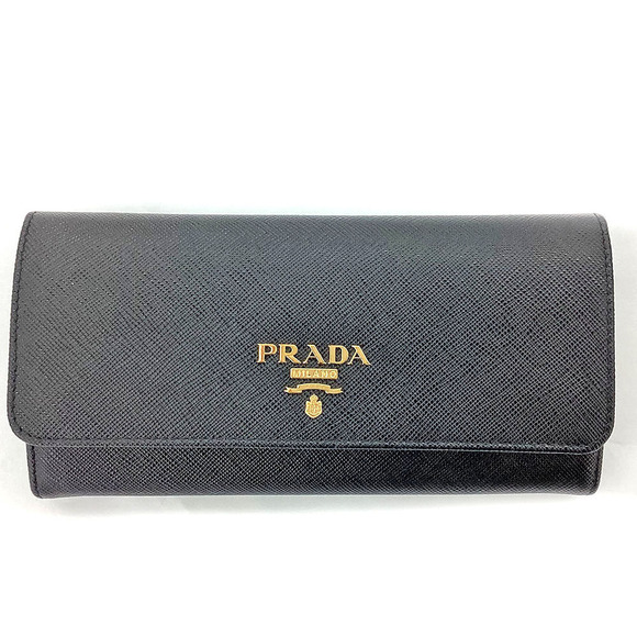 Prada | Bags | Prada Wallet Card Case Long W Saffiano Leather K Black ...